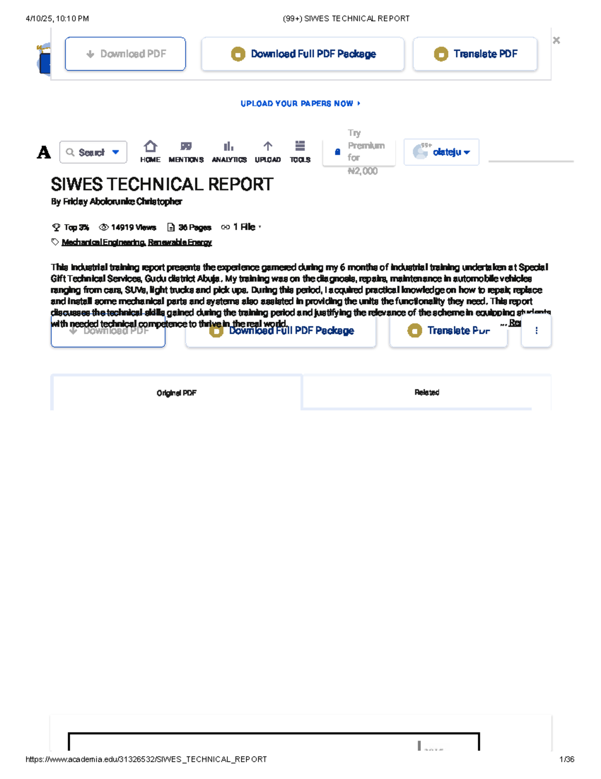 A technical report on SIWES experience in mechanical engineering - Studocu