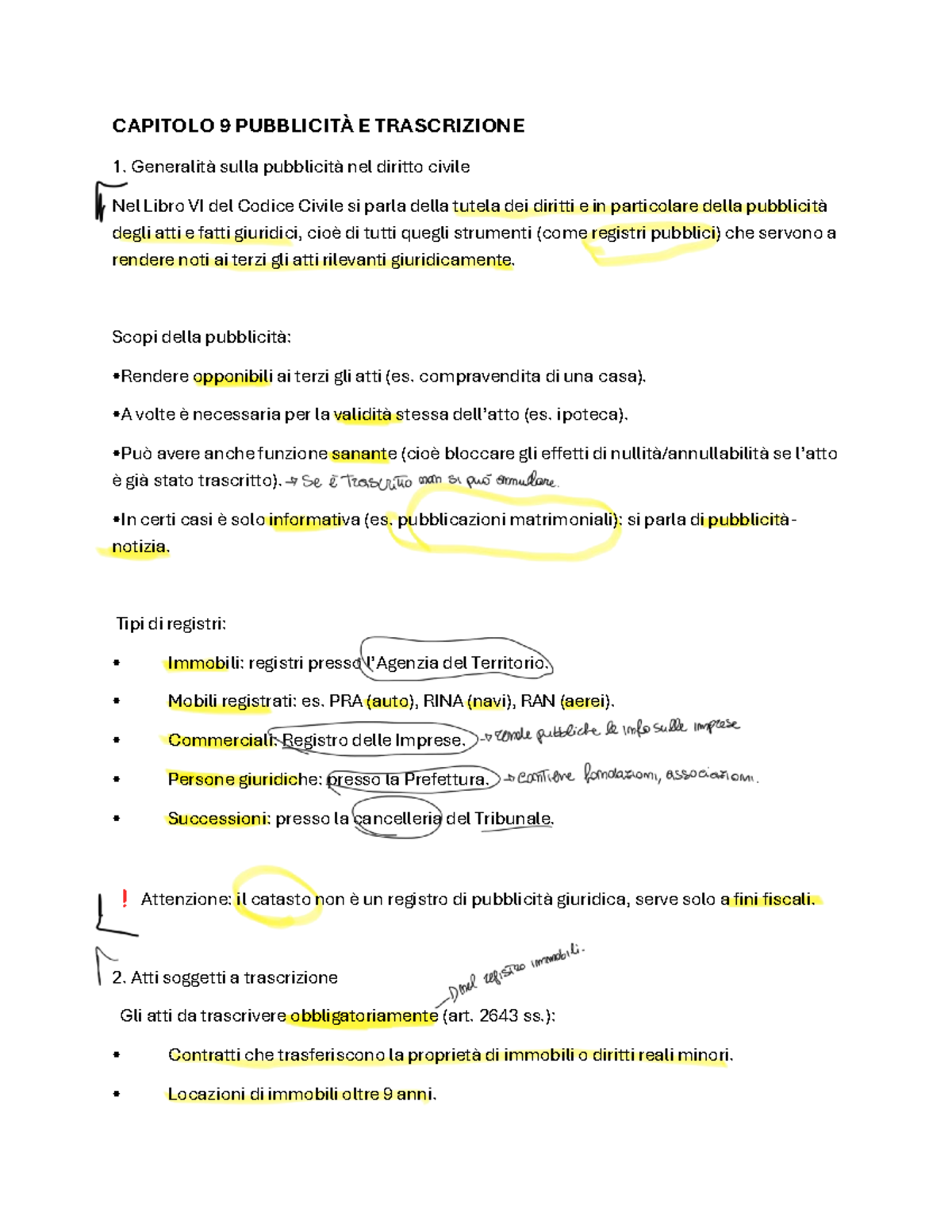 CAPITOLO 9-13 DIRITTO PRIVATO: PUBBLICITÀ, TRASCRIZIONE E OBBLIGAZIONI ...