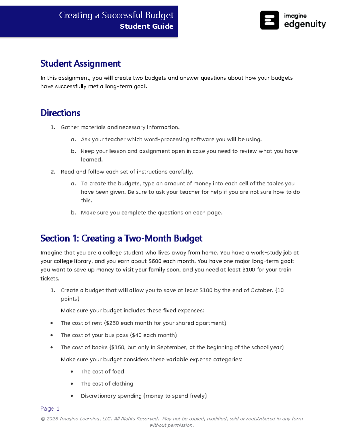 Creating a Successful Budget: Student Assignment Guide - Studocu