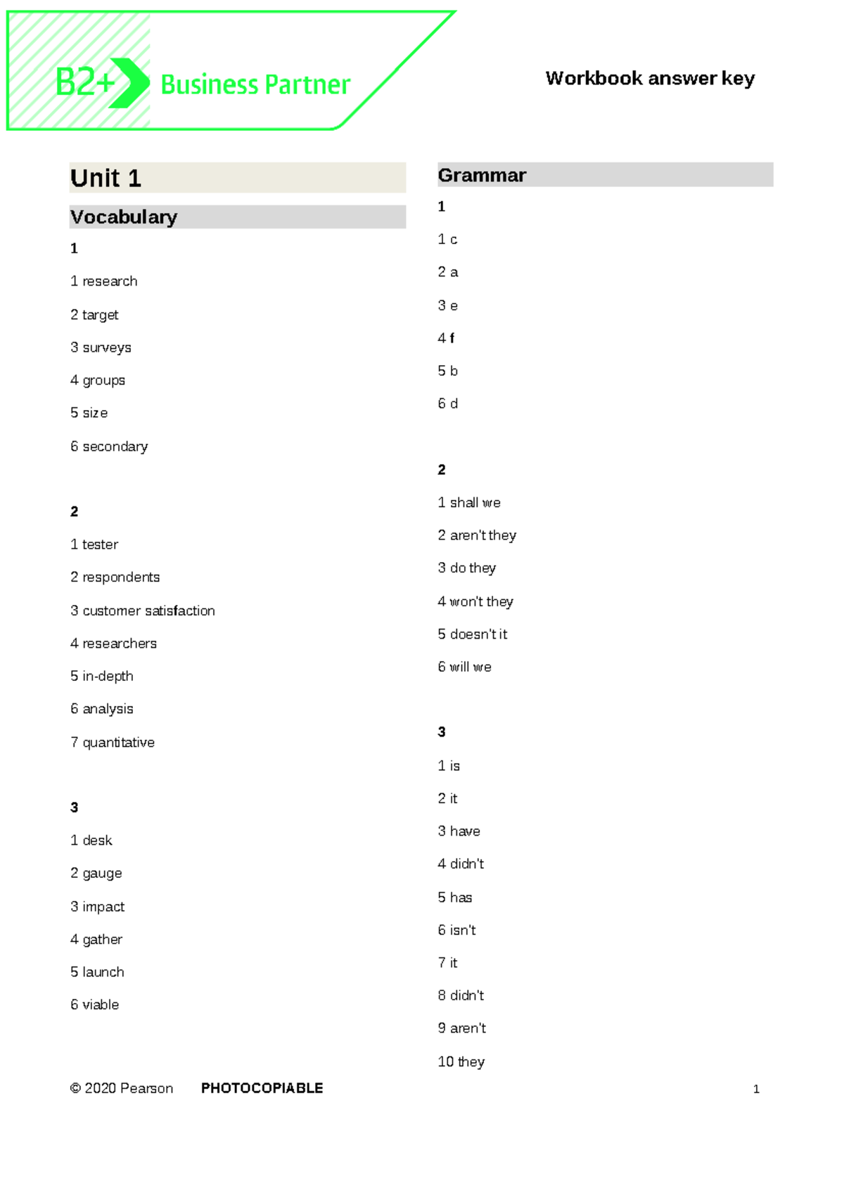 B2 Workbook Answer Key: Grammar, Vocabulary, and Listening Exercises ...