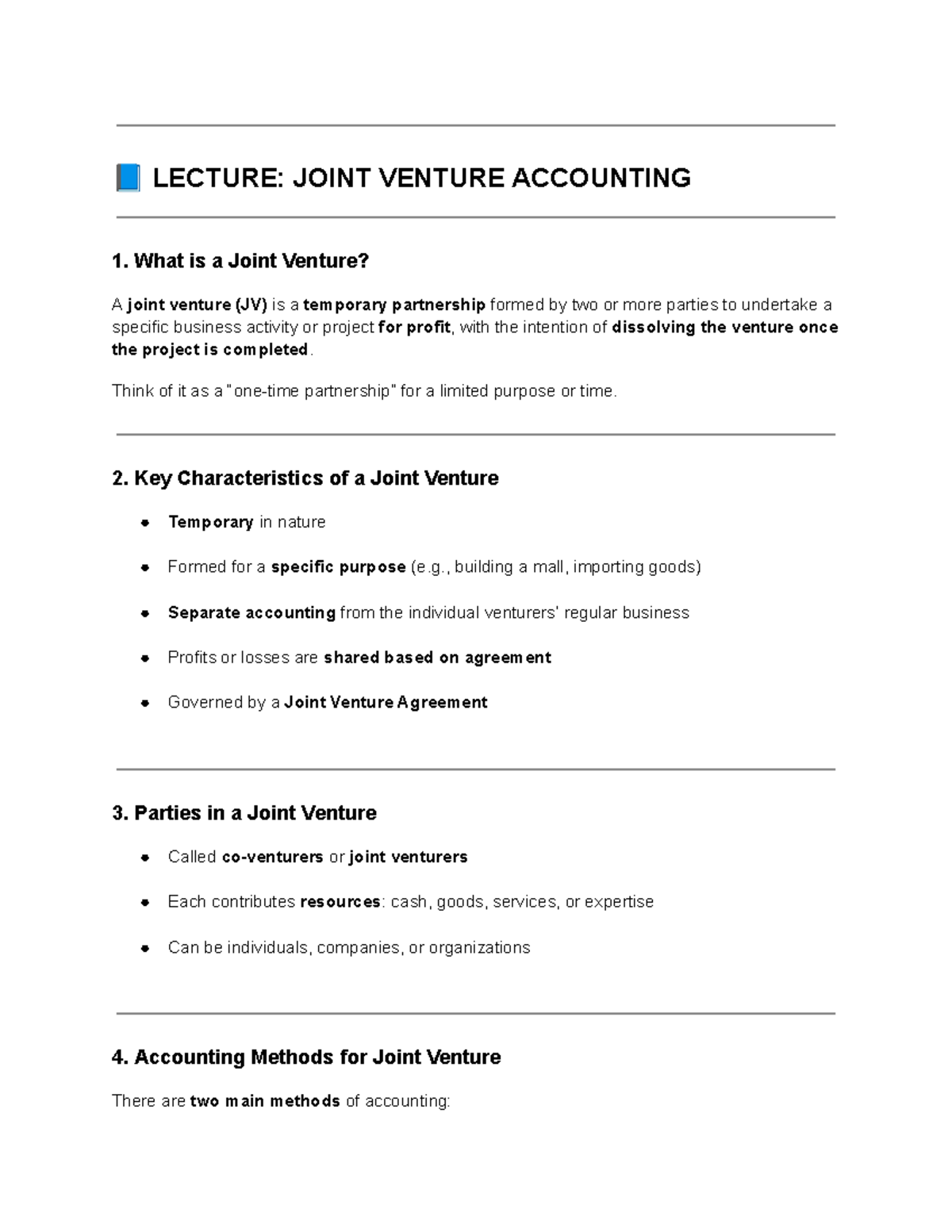 LECTURE: JOINT VENTURE ACCOUNTING OVERVIEW - Studocu