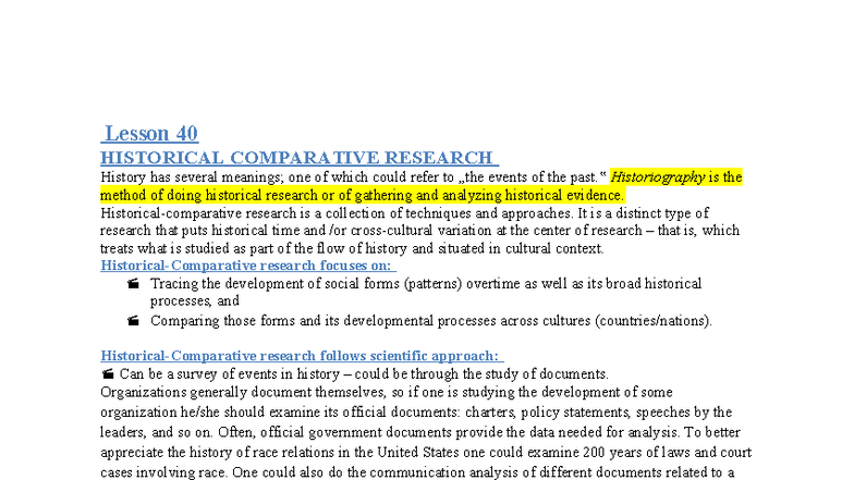 Lesson 40: Understanding Historical Comparative Research - Studocu