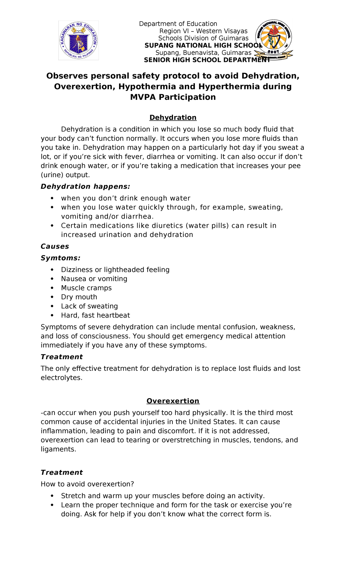 Safety Protocols Against Dehydration, Overexertion, Hypothermia, and ...