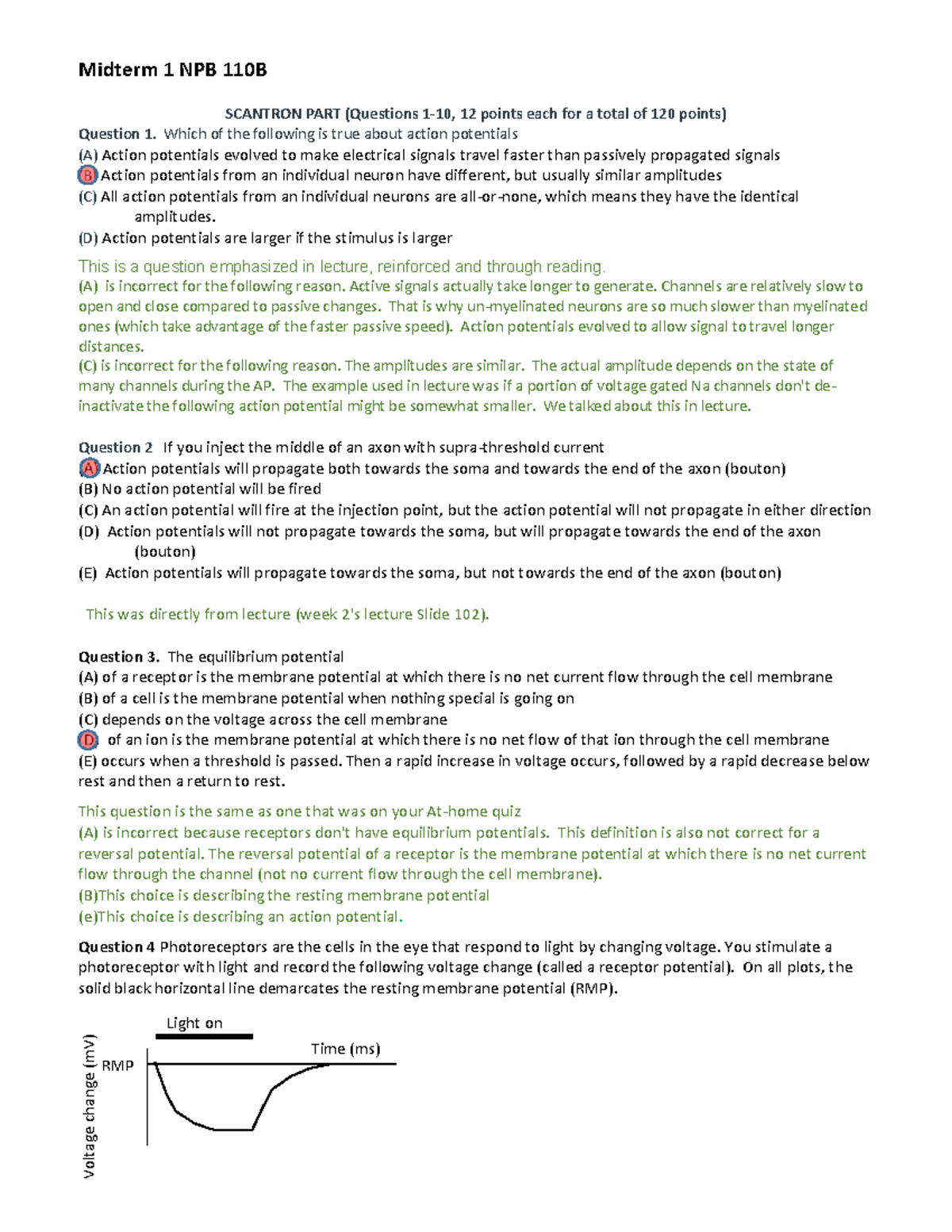 Midterm 1 Review for NPB 110B: Action Potentials & Neuron Function ...
