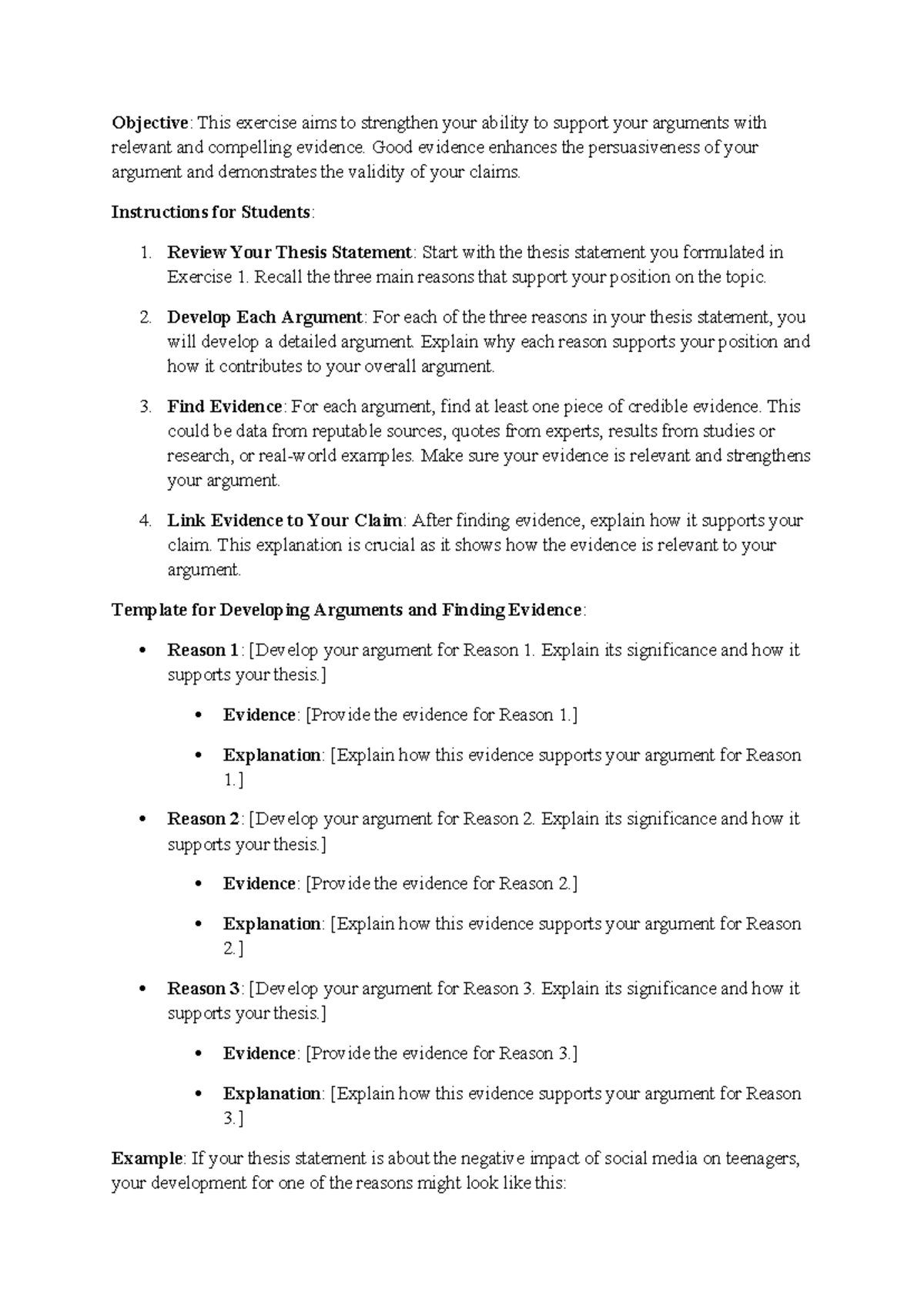 Exercise 2: Developing Arguments & Evidence for Thesis Support - Studocu