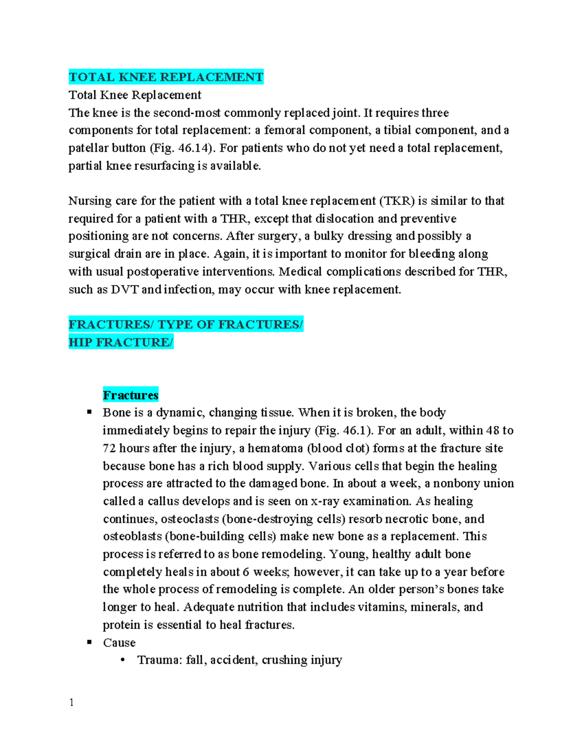 Musculoskeletal Exam Notes: Total Knee Replacement & Fracture Care ...