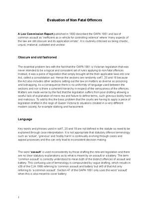 NON- Fatal Offences Evaluation - 2 (EVALUATION) PAPER 1 – The Legal System & Criminal Law - Studocu