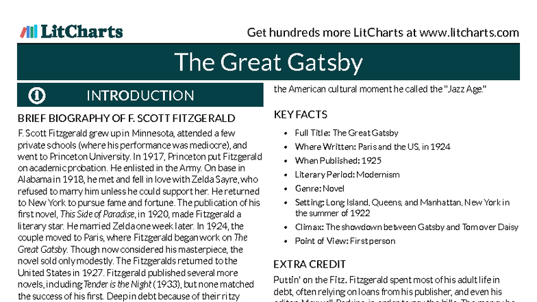 The Great Gatsby (ENG 101) Study Guide and Analysis Notes - Studocu