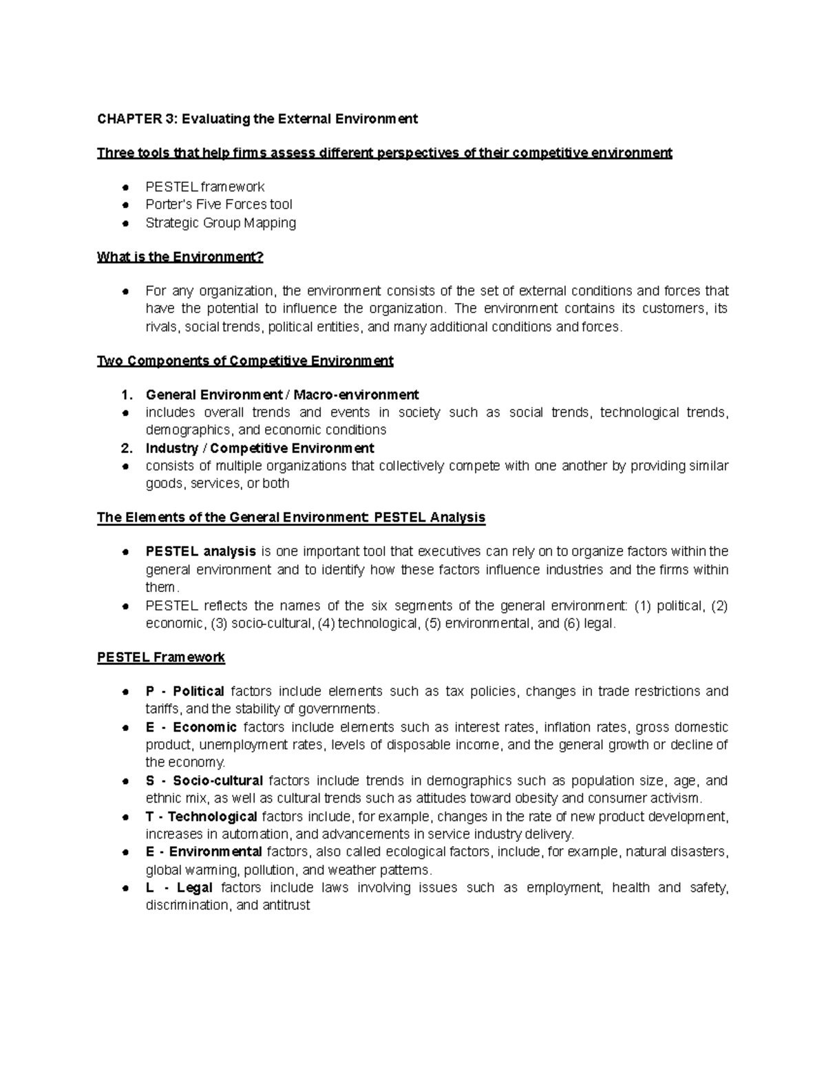 Chapter 3: External Environment Analysis and Competitive Tools - Studocu