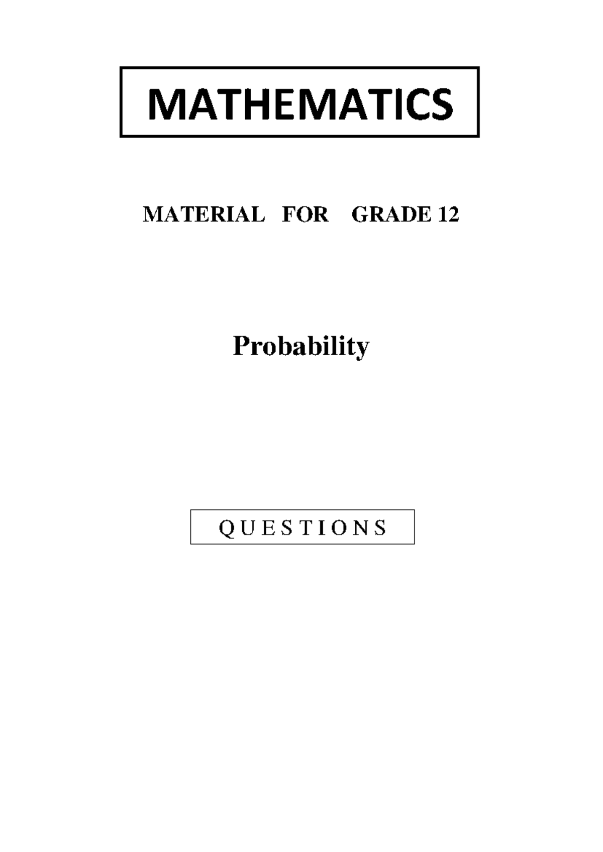 MSI Grade 12 Probability Questions and Solutions - Studocu