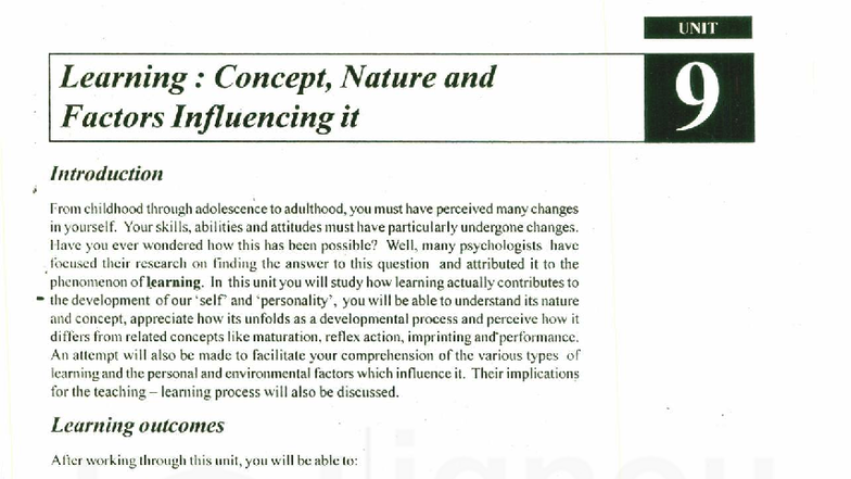 Unit-9: Learning Concepts, Nature & Influencing Factors - Exam Notes ...