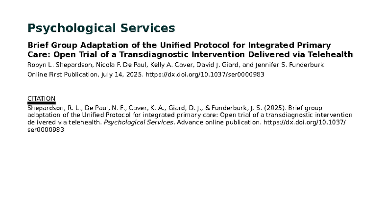 Brief Group Adaptation of the Unified Protocol for Integrated Primary ...
