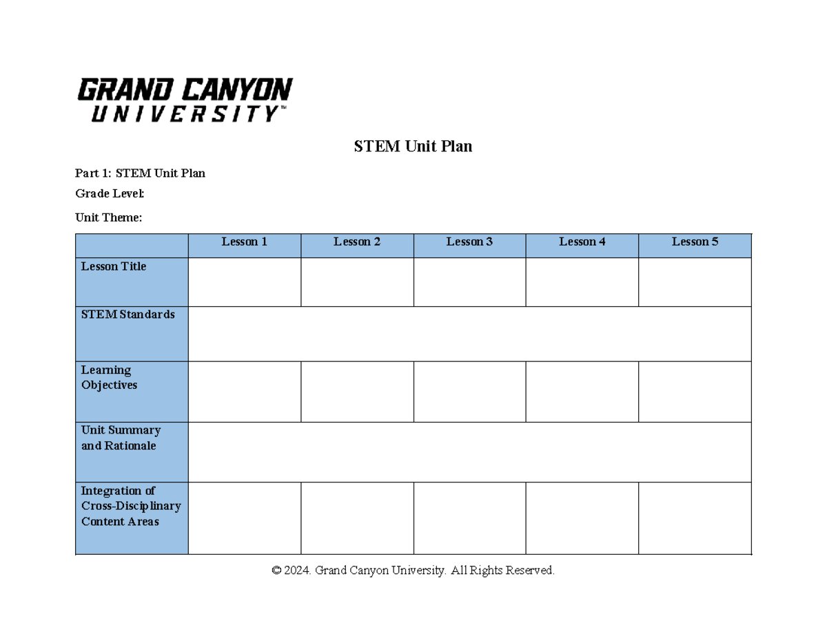 ELM-462-RS-T2: Comprehensive STEM Unit Plan Overview 2024 - Studocu