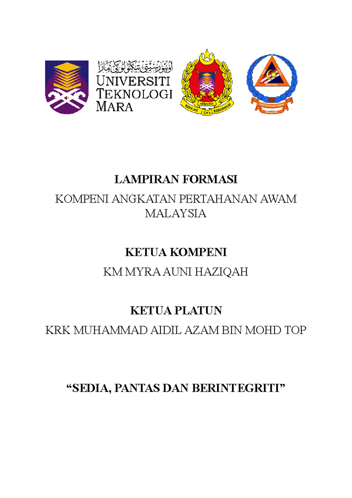 Lampiran Formasi Kawad Newwwwww - LAMPIRAN FORMASI KOMPENI ANGKATAN ...