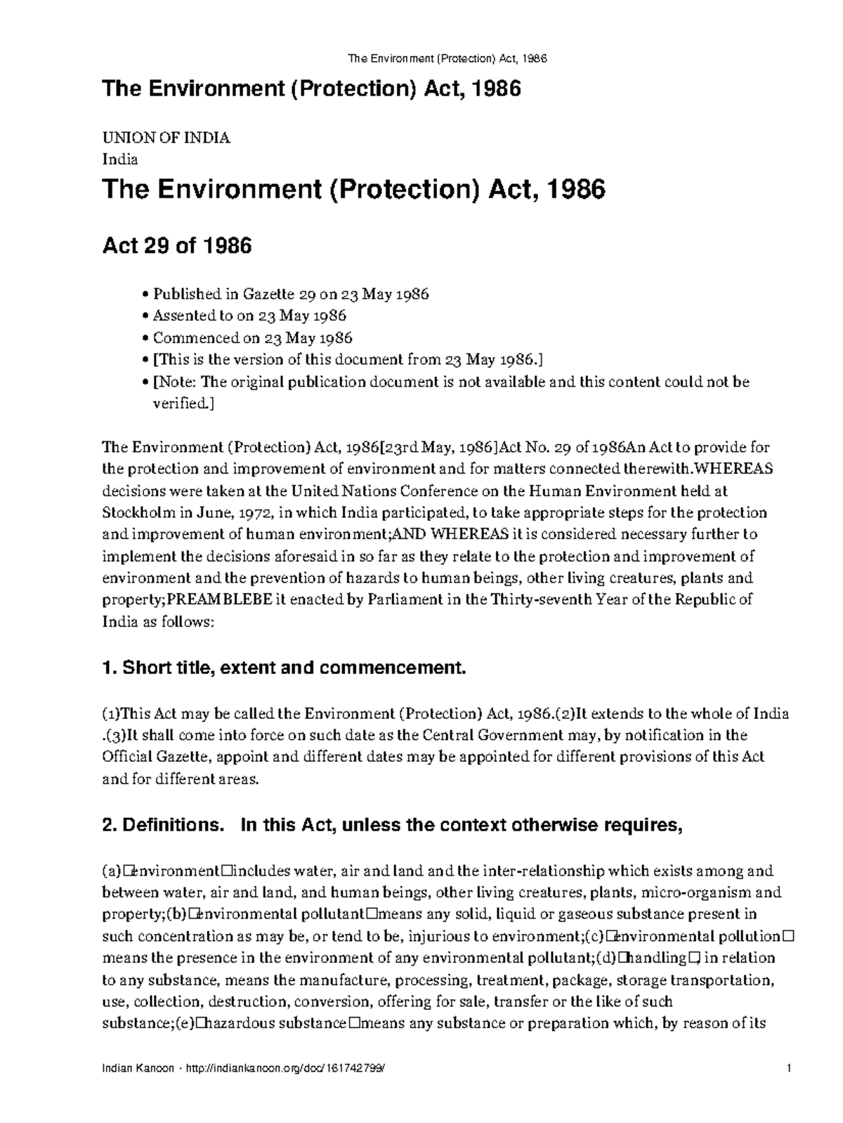 The Environment (Protection) Act, 1986: Key Provisions and Implications ...