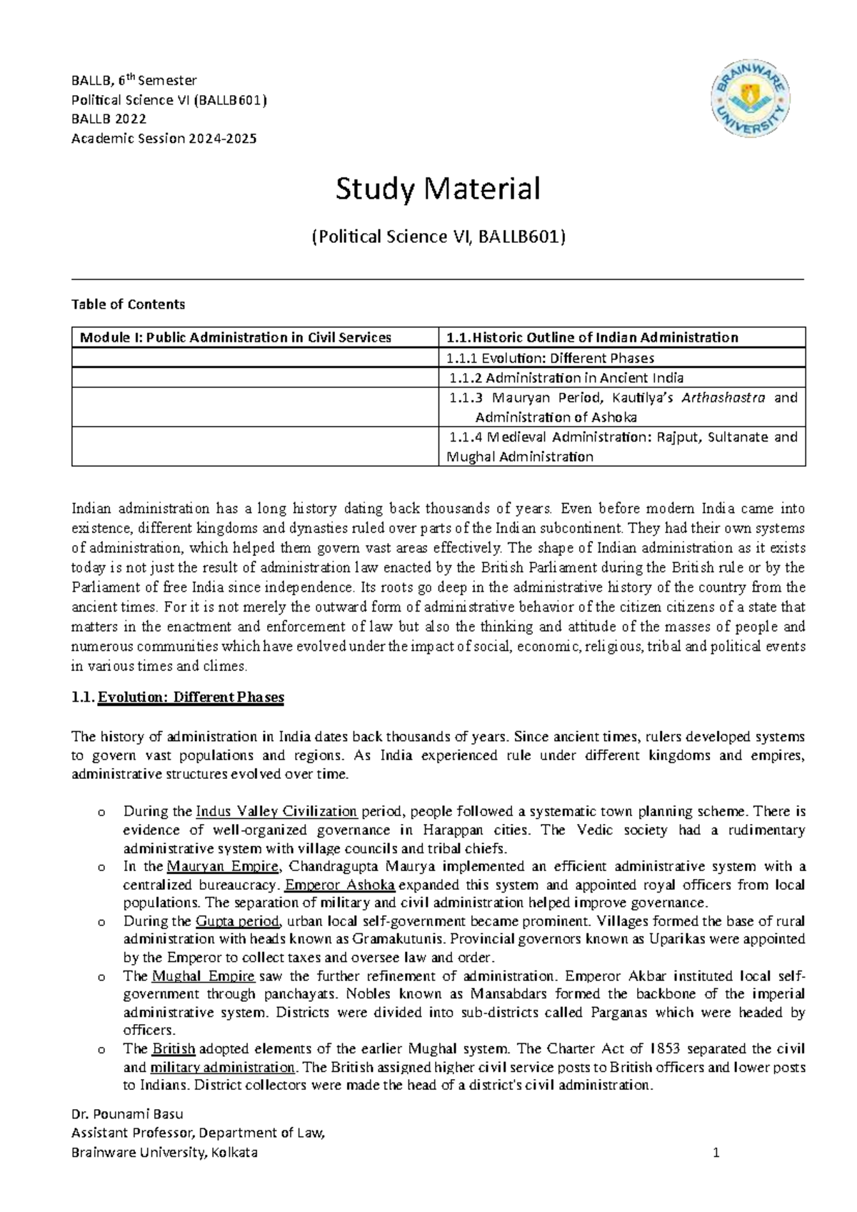 BALLB601 Political Science VI Study Material: Public Administration ...