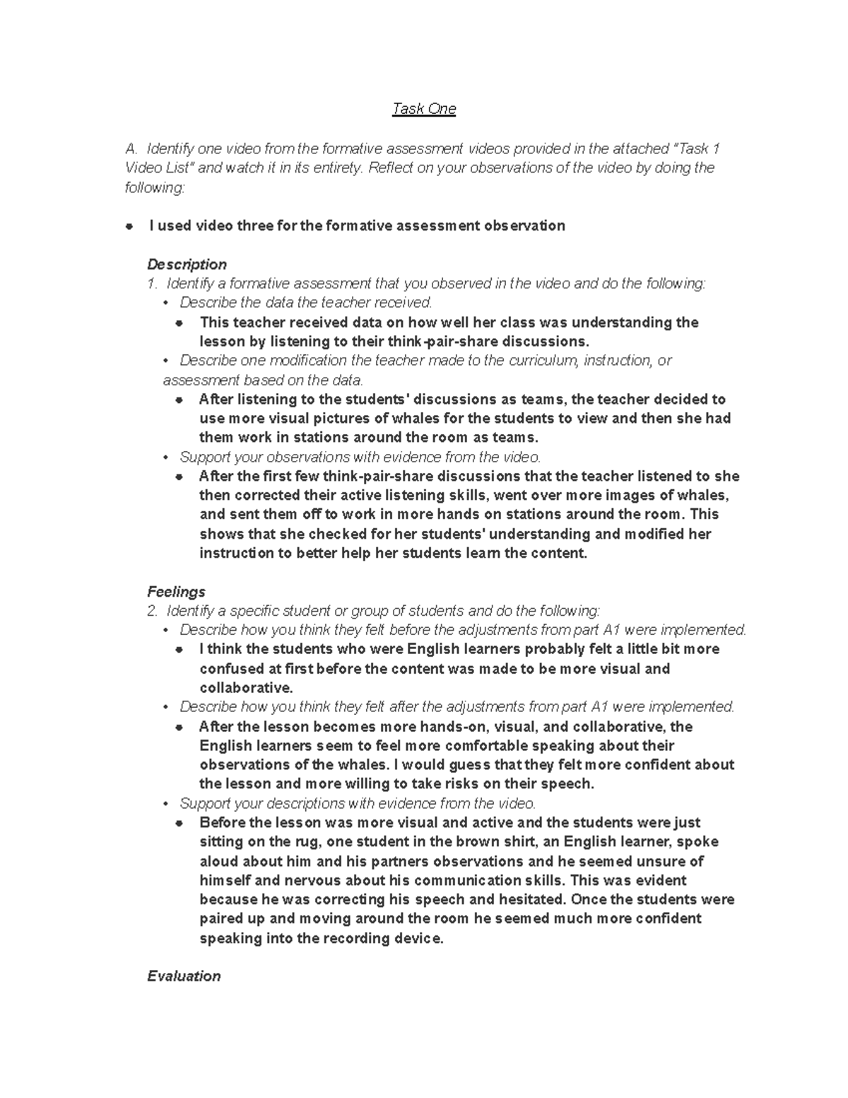 D171 Task One - Formative Assessment Reflection and Strategies - Studocu