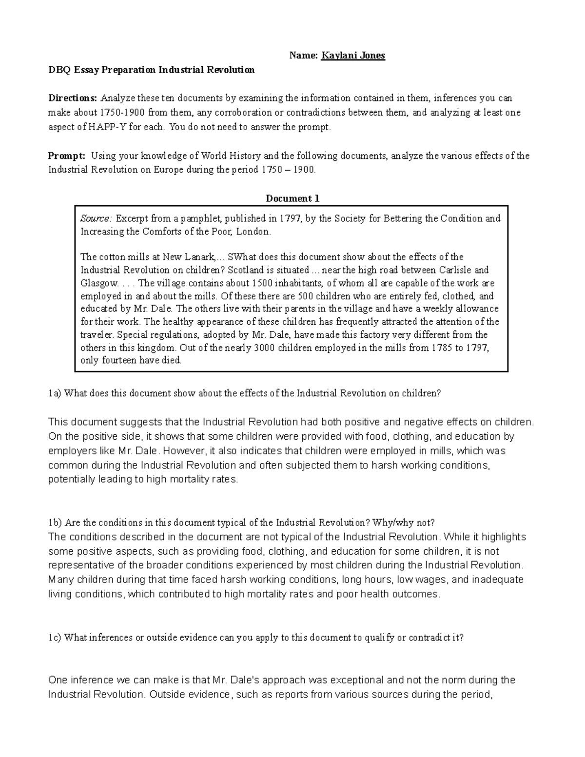 DBQ Step by Step Guide on the Industrial Revolution (1750-1900) - Studocu