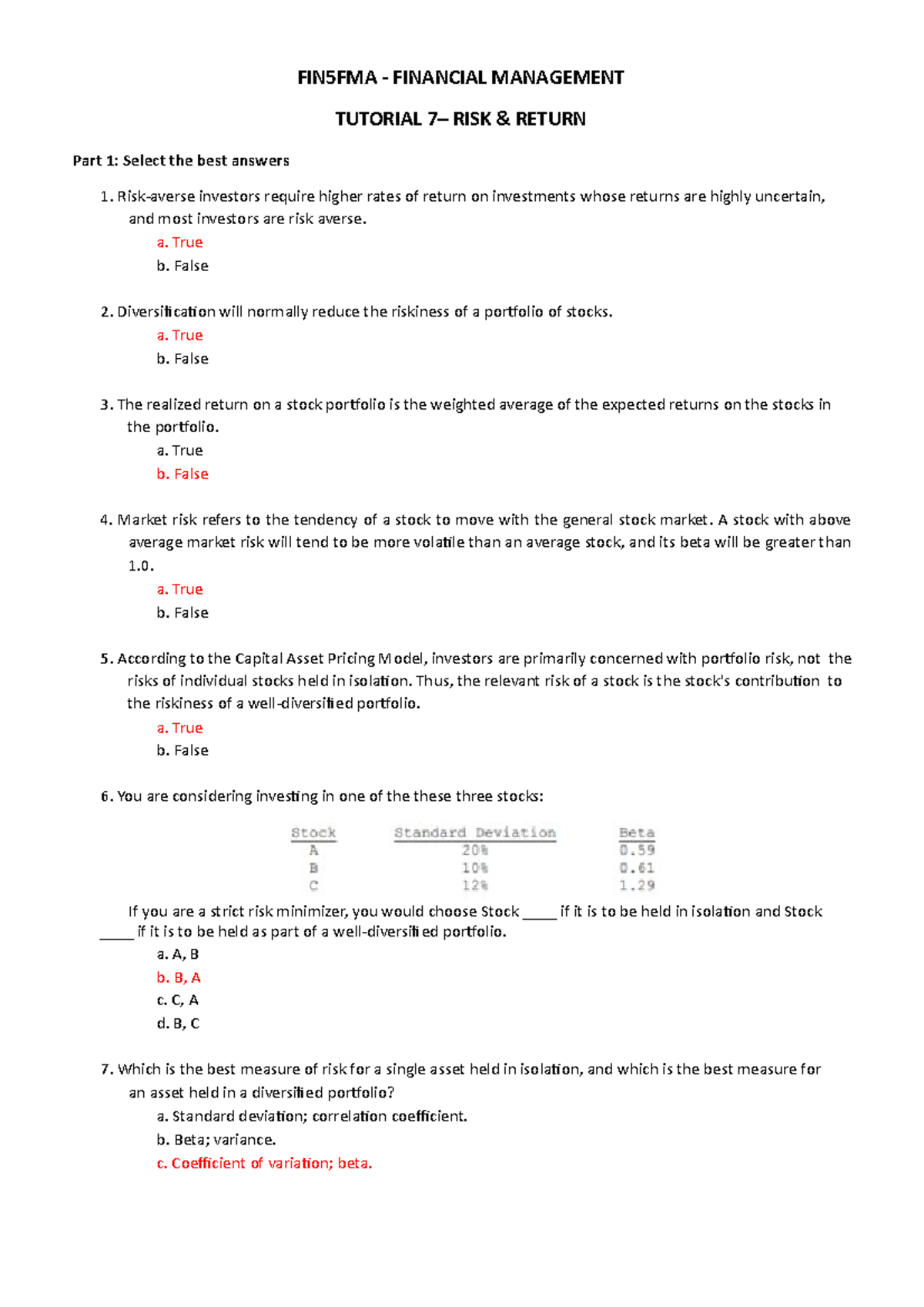 Tutorial 7 (Topic 7 - financial management - FIN5FMA - FINANCIAL ...
