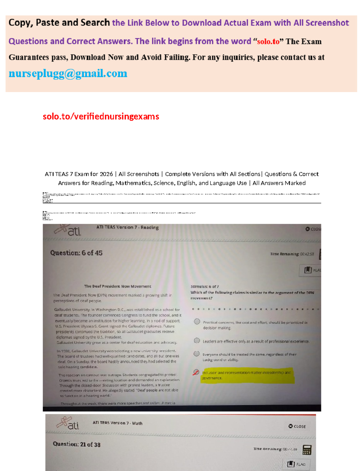 ATI TEAS 7 Exam Prep 2026: Complete Verified Questions & Answers - Studocu