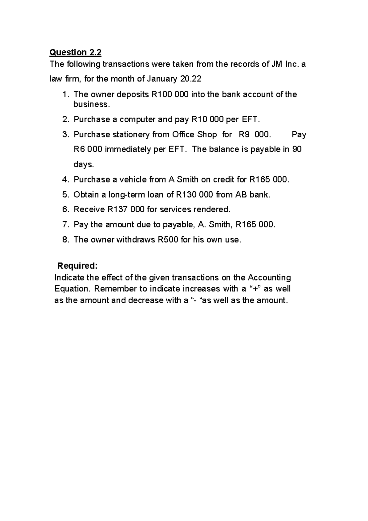 Accounting Transactions Analysis for JM Inc. - Question 2 - Studocu