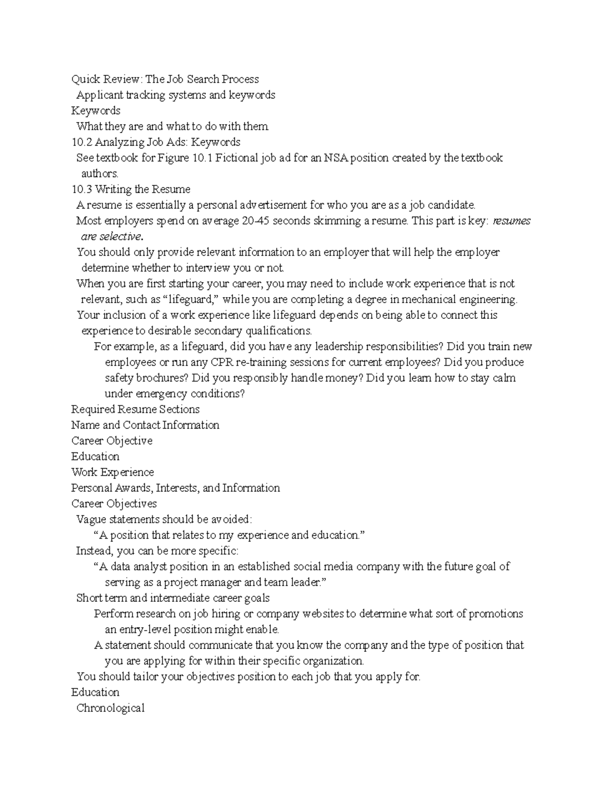 Technical Writing Unit 2 - Quick Review: The Job Search Process Applicant tracking systems and ...