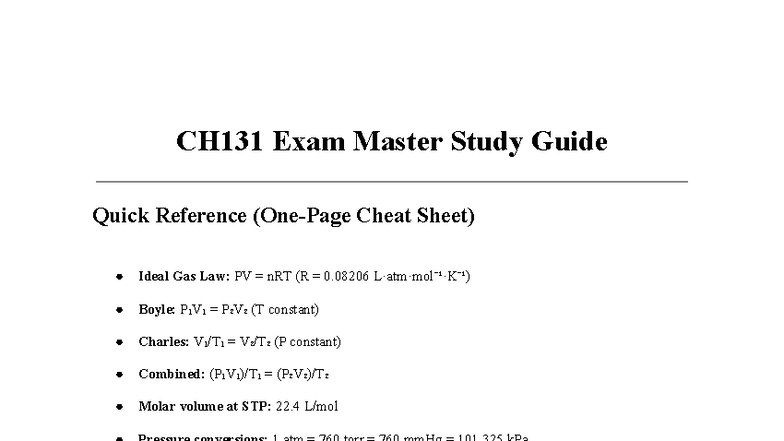 CH131 Final Exam Study Guide: Ideal Gas Law & Thermochemistry - Studocu