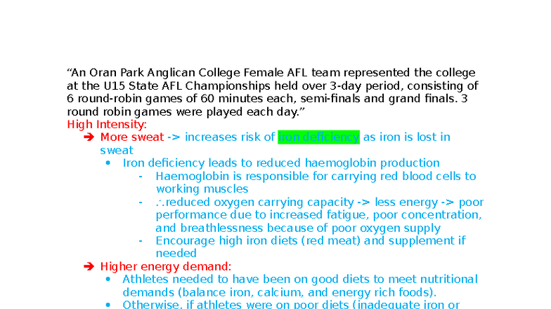 PDHPE Case Study: Female AFL Team Performance at U15 Championships - Studocu