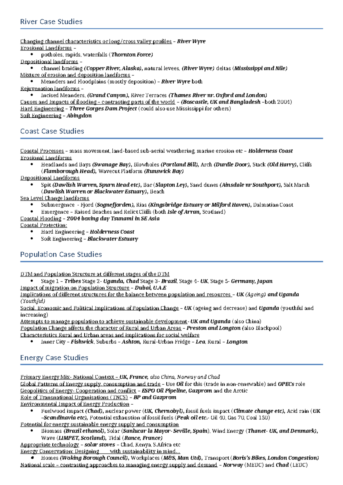River and Coastal Case Studies: Erosional and Depositional Landforms ...