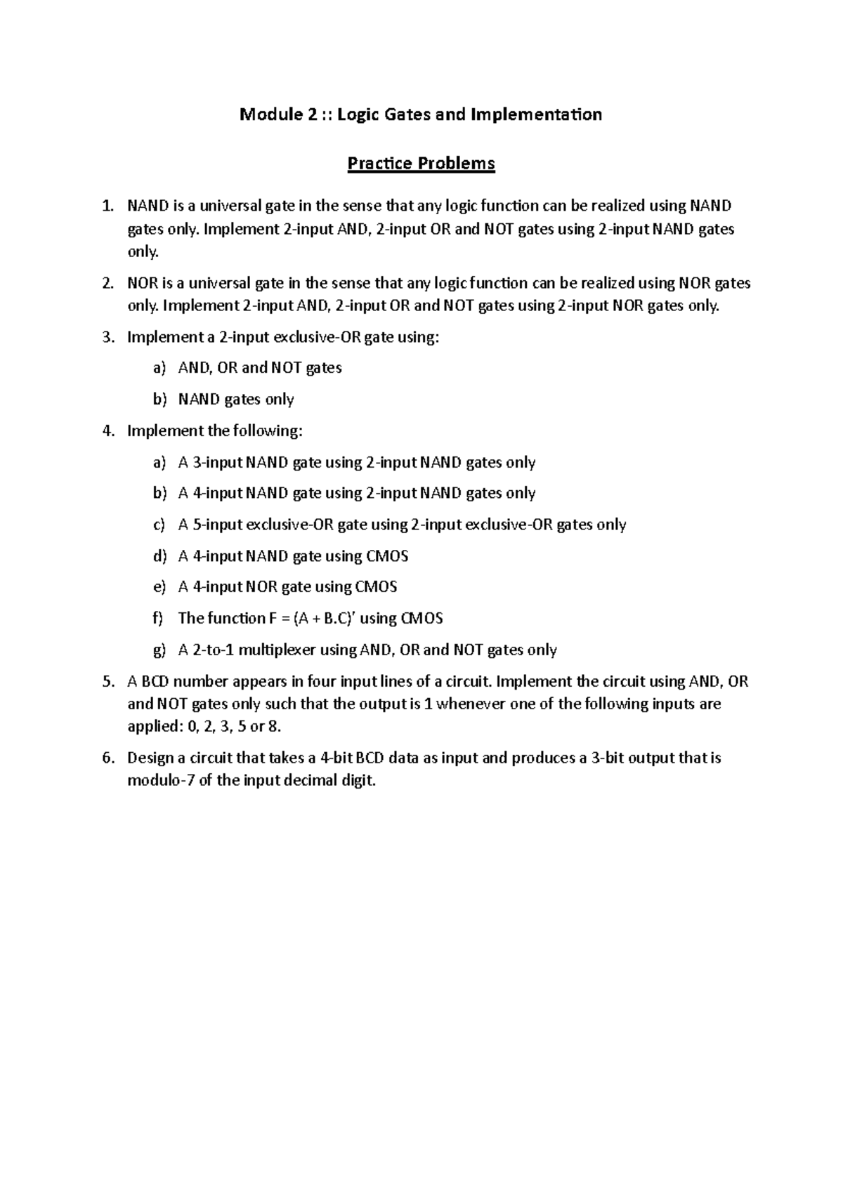 M2 :: Logic gates implementation practice problems and solutions - Studocu
