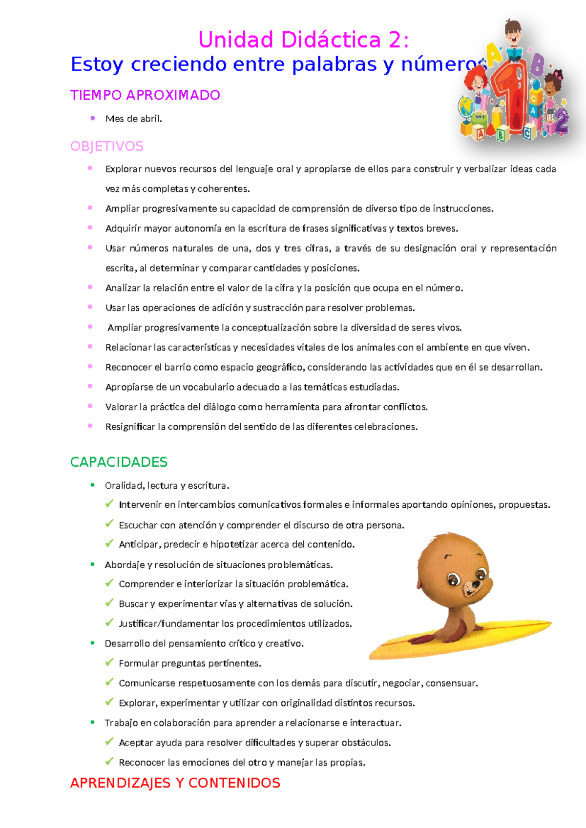 Unidad Didáctica 2: Crecimiento en Palabras y Números - 2° Grado - Studocu