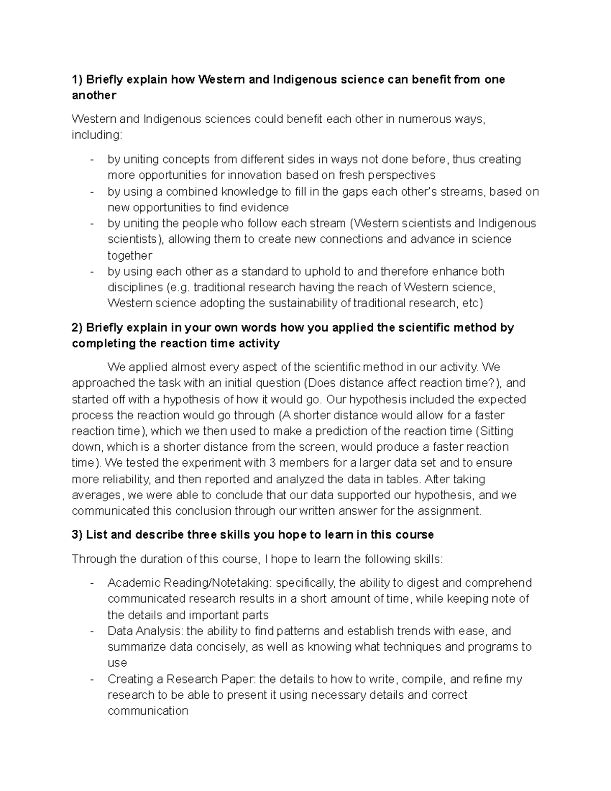 Reflection on Western & Indigenous Science Benefits - Tut 1 - Studocu