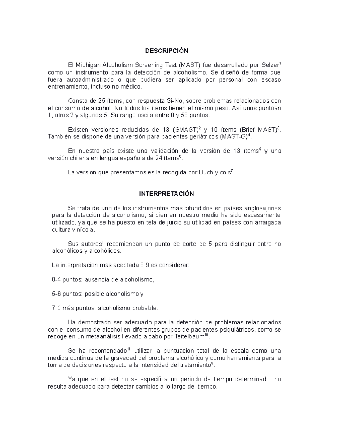 MAST - Análisis del Test de Detección de Alcoholismo en Pacientes - Studocu