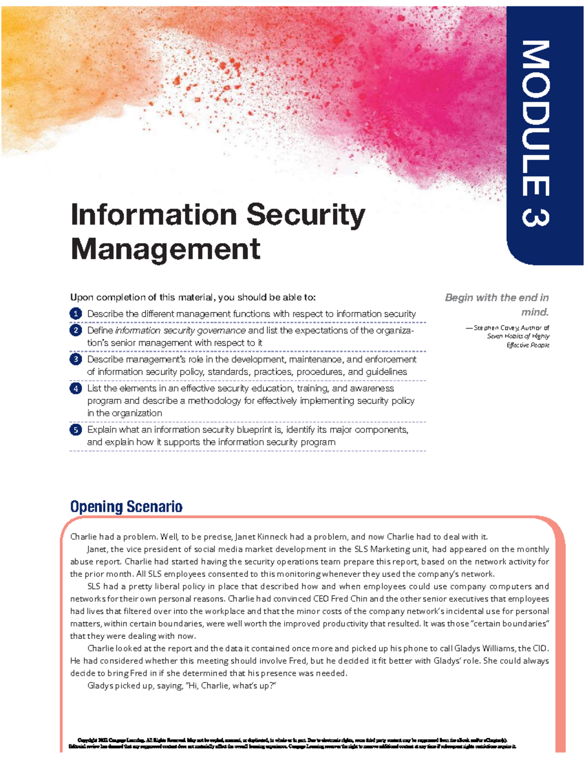 Module 3: Principles of Information Security Management and Governance ...