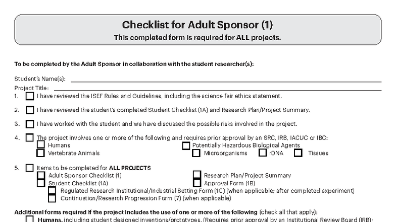 1 Checklist for Adult Sponsor - Adult Sponsor’s Printed Name Signature ...