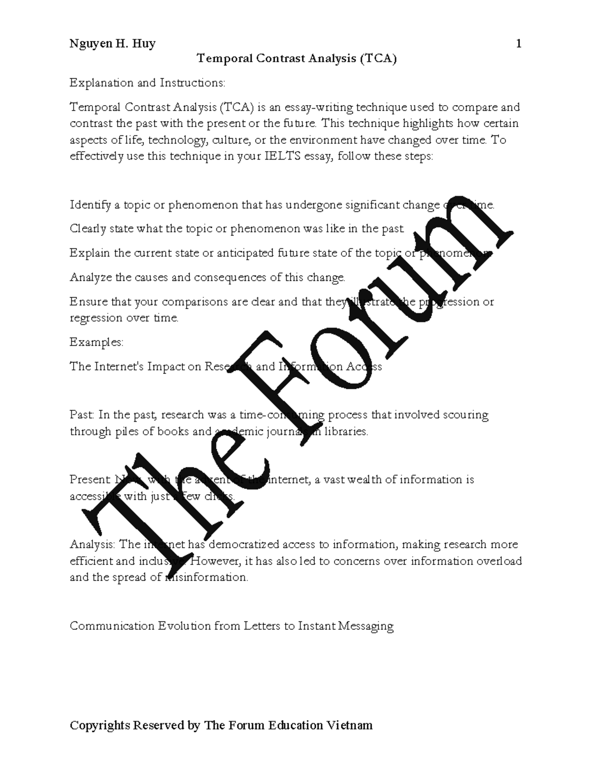 TCA and CTA Techniques for IELTS Essay Writing Guide - Studocu