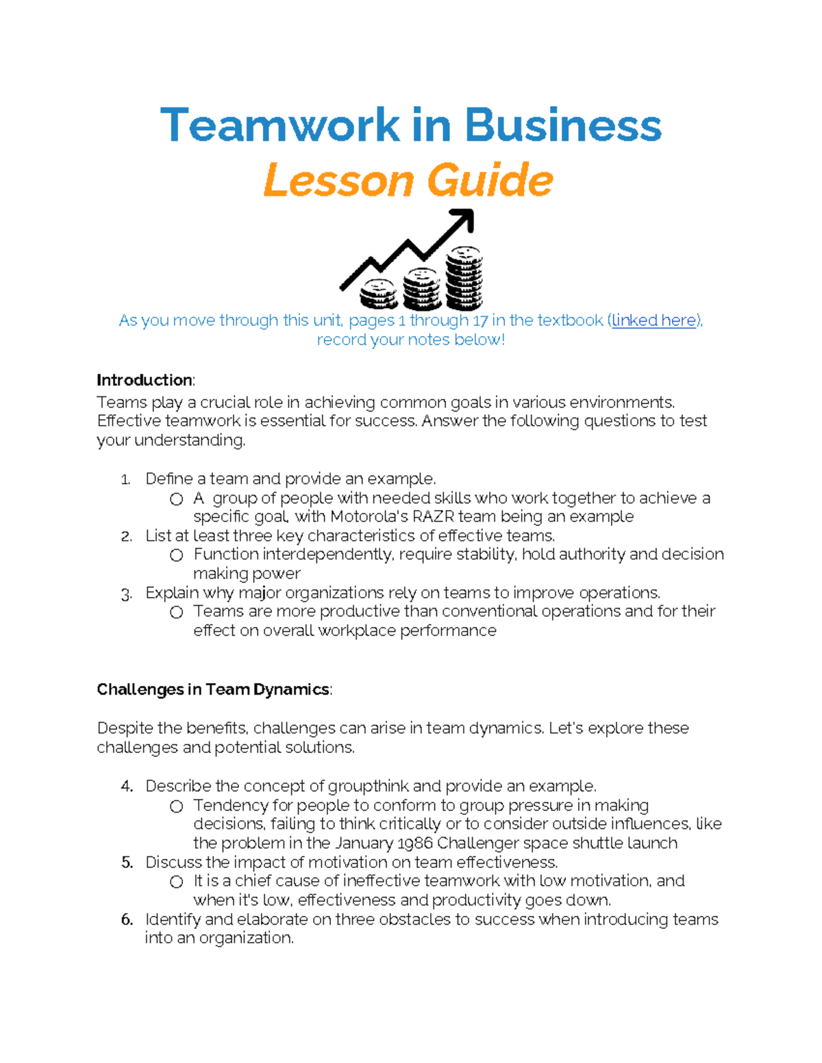 BUS 201: Teamwork in Business - Comprehensive Lesson Guide - Studocu
