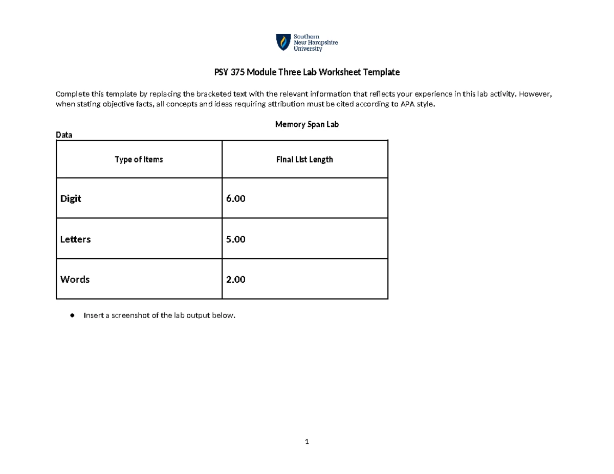 PSY 375 Module One Lab Worksheet - However, when stating objective ...
