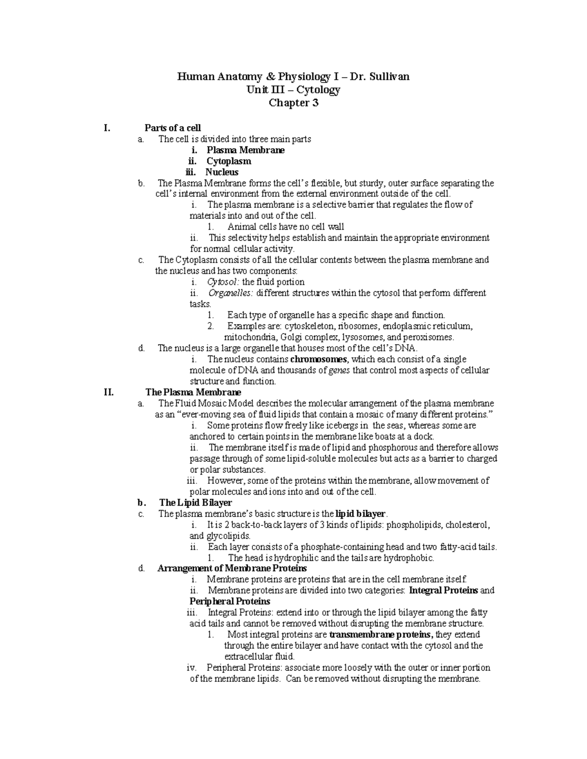 Human Anatomy & Physiology I (Unit 3): Cytology Overview & Cell ...