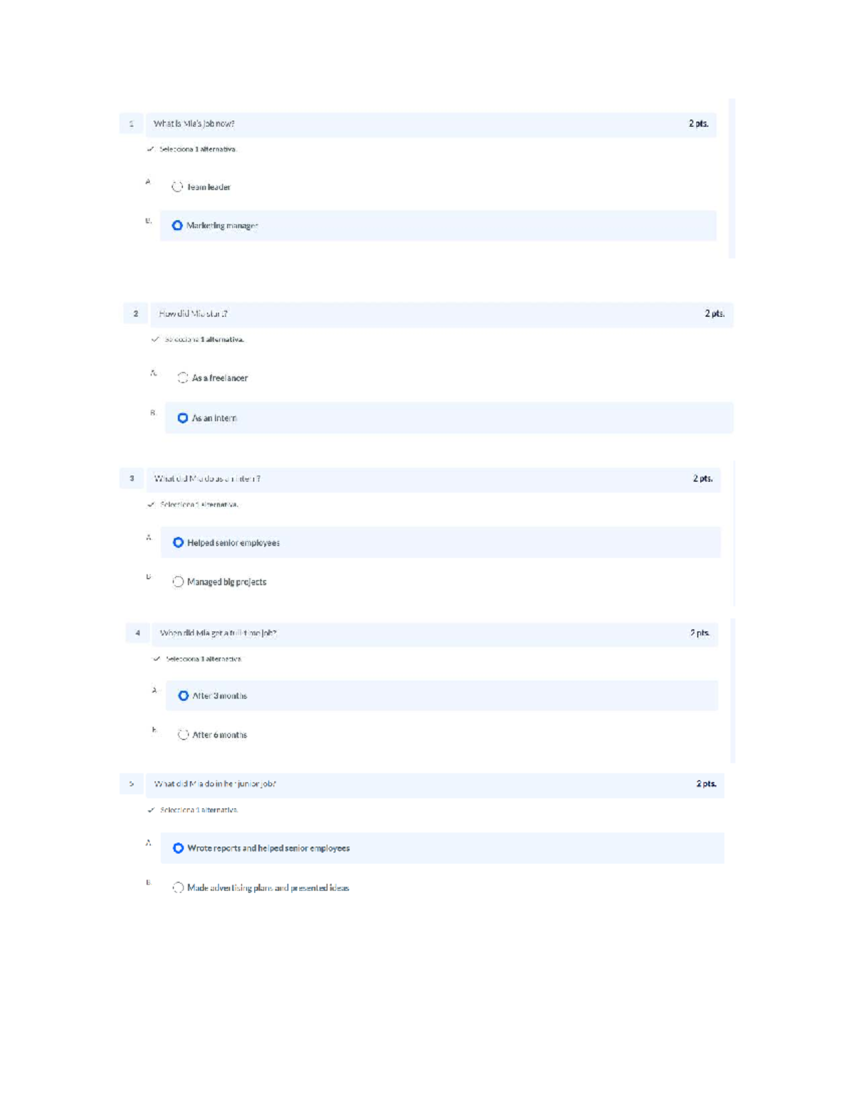 Sem 12 Quiz: Job Roles and Mia's Career Path - Studocu