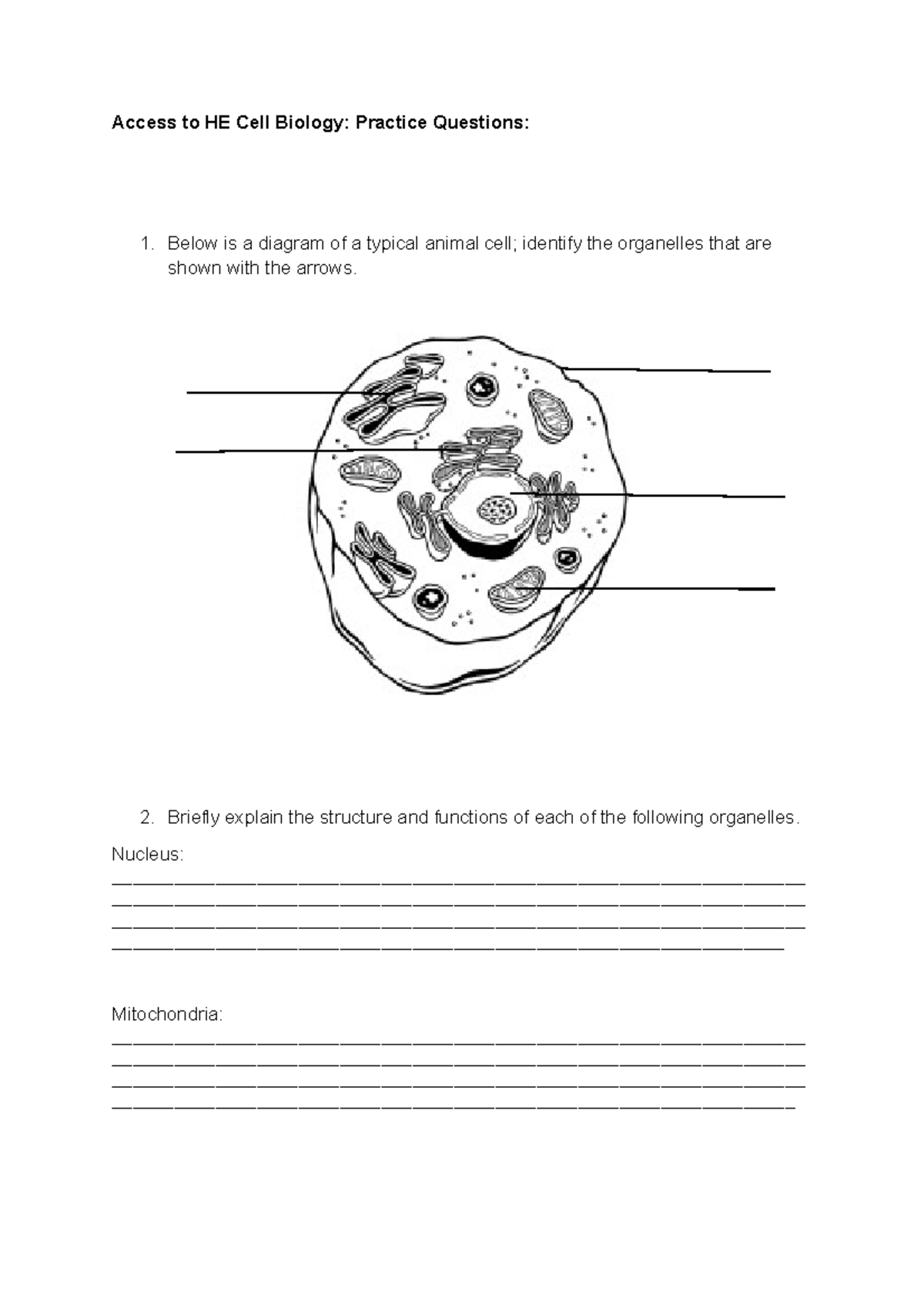 Access to HE Cell Biology: Practice Test Questions & Answers - Studocu