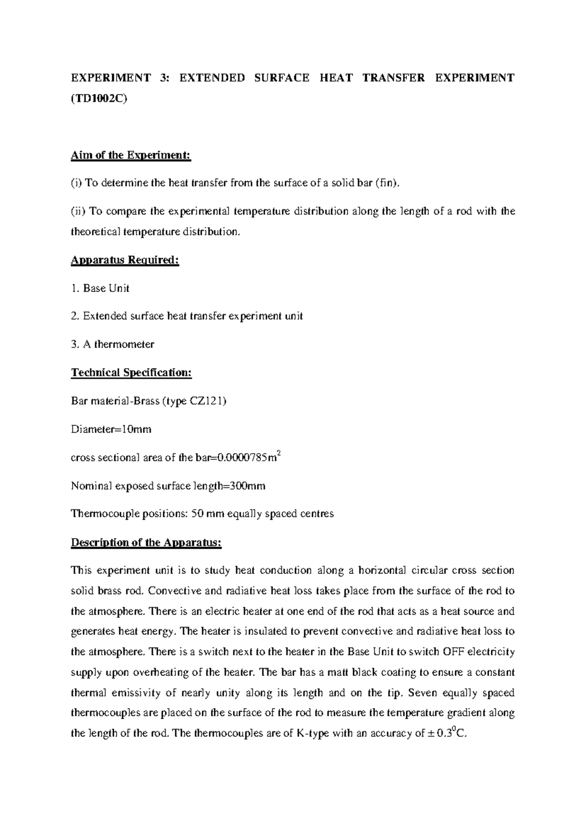 EXPERIMENT 3: EXTENDED SURFACE HEAT TRANSFER EXPERIMENT (TD1002C ...