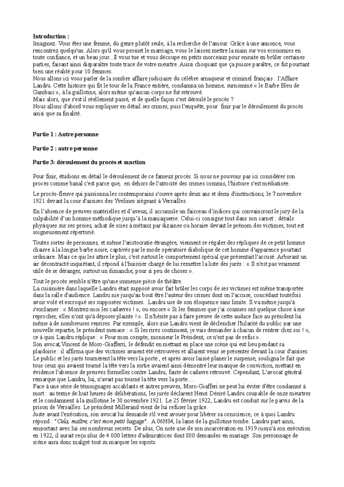 Exposé EMC : L'Affaire Landru et son Procès Célèbre - Studocu