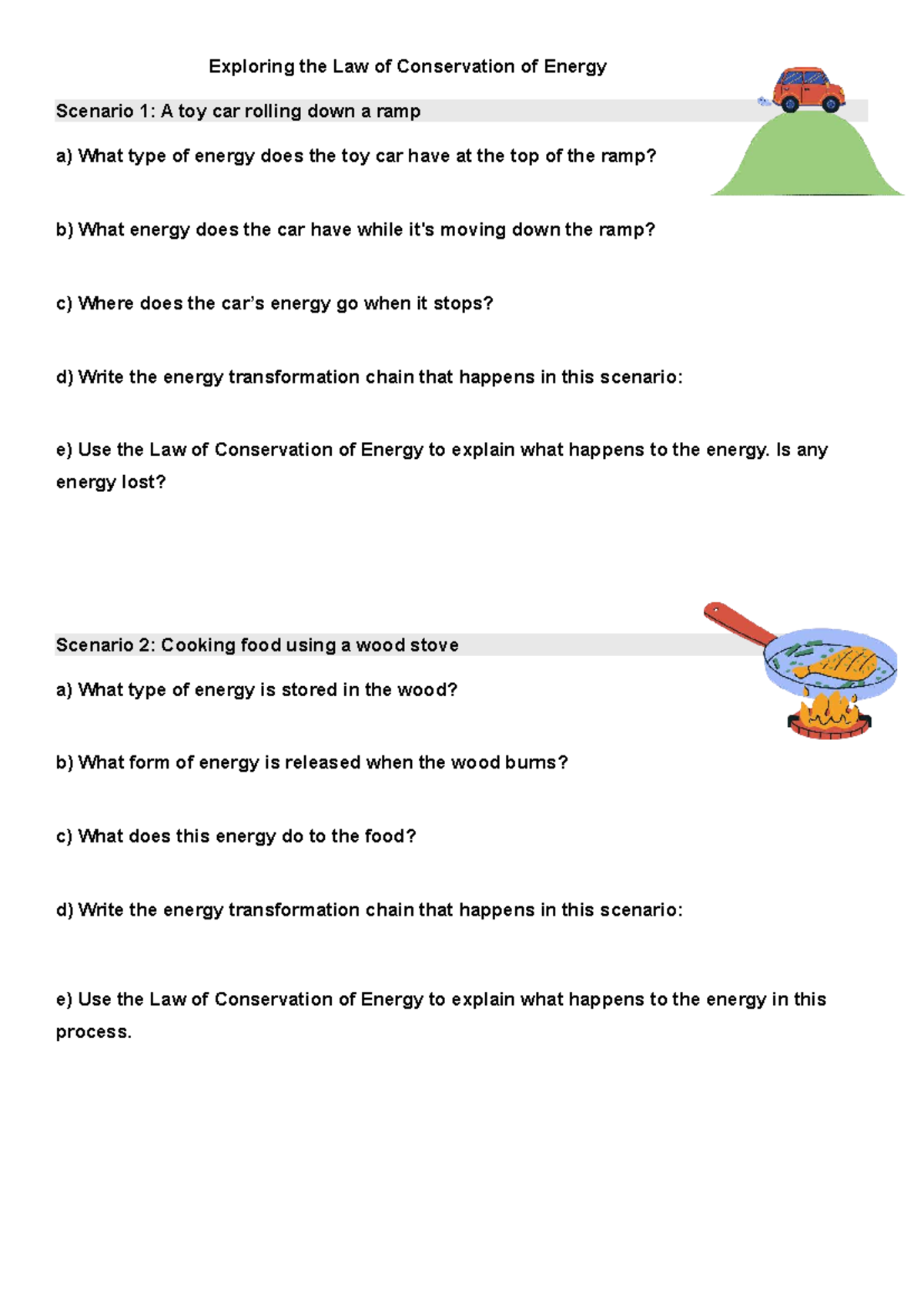 Worksheet: Law of Conservation of Energy Scenarios (Independent Work ...