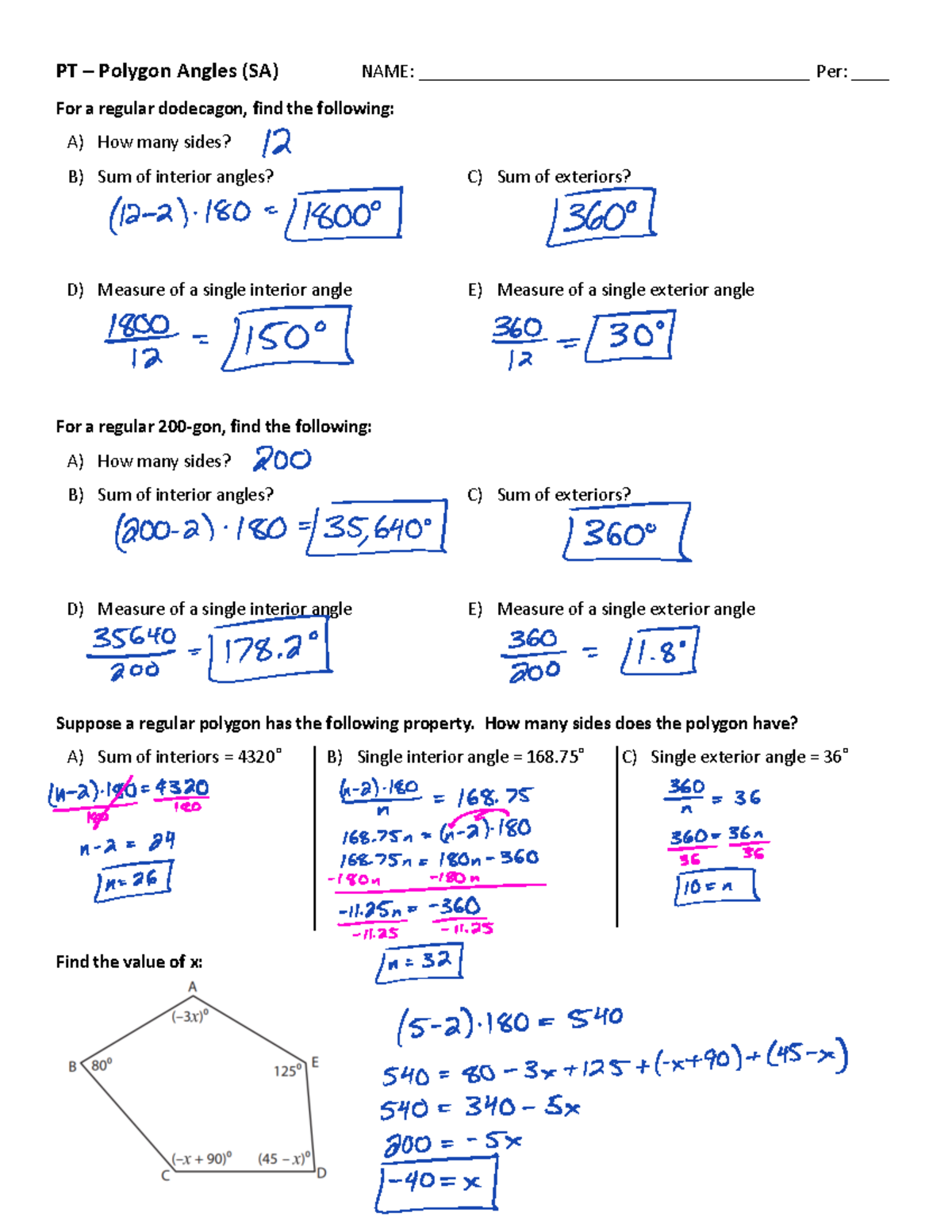 PT15 GEO23 - Polygon Angles and Area Calculations (Answers) - Studocu