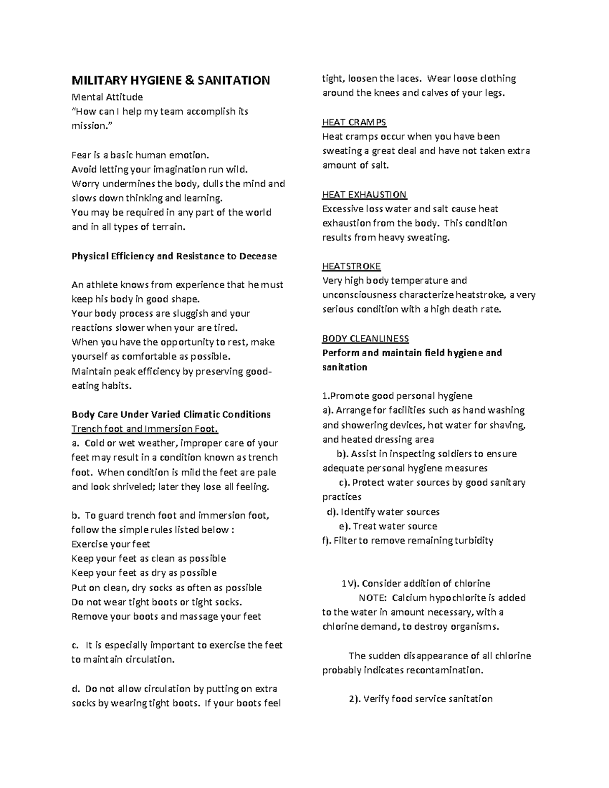 Hygienic support - MILITARY HYGIENE & SANITATION Mental Attitude “How ...