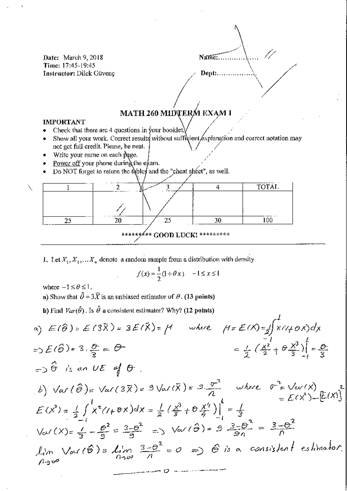 MATH 260 MIDTERM EXAM I - Sample Solutions and Notes - Studocu