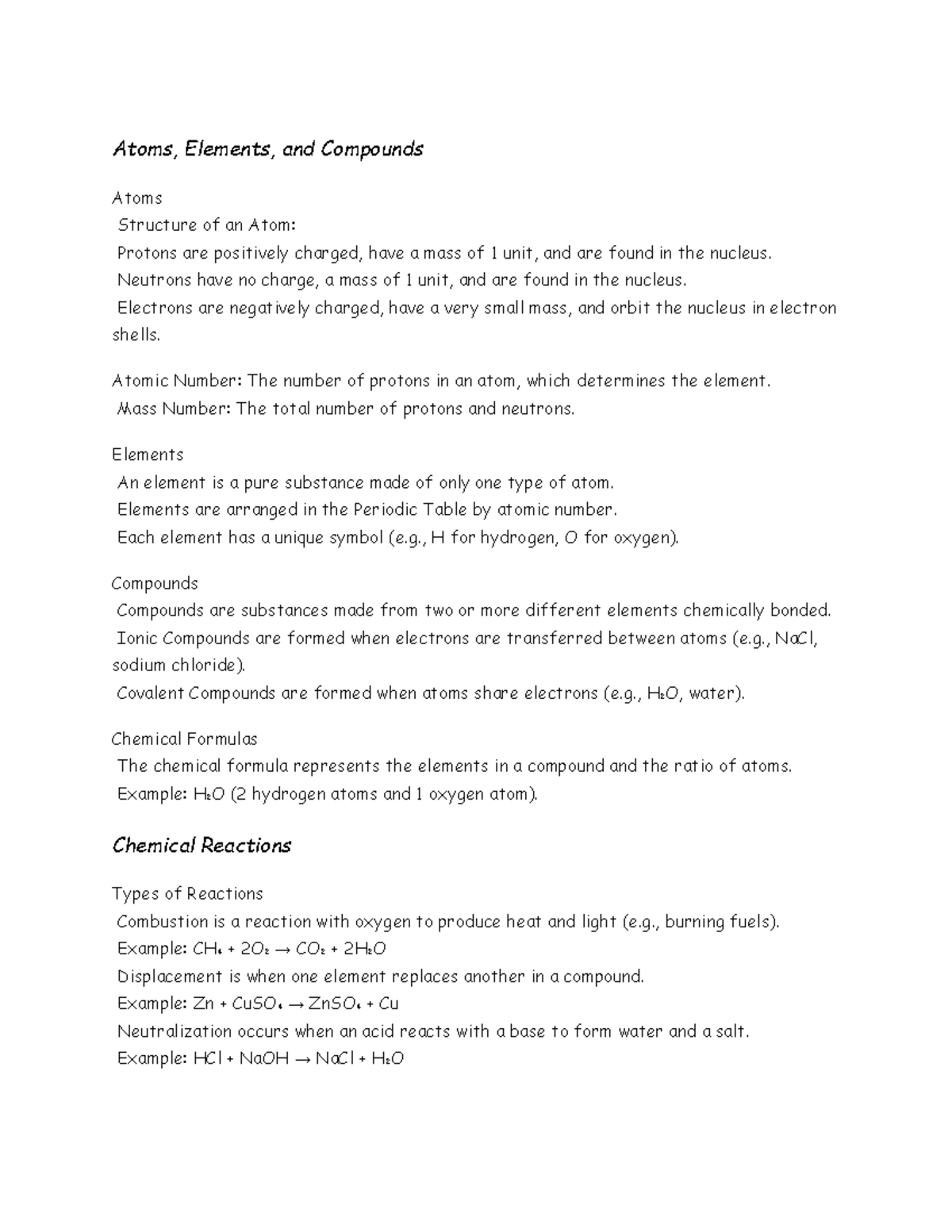 Chemistry C1: Atoms, Elements, Compounds & Reactions for AQA - Studocu