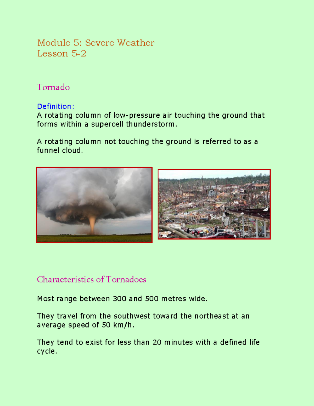 Module 5: Severe Weather Lesson on Tornadoes and Their Characteristics ...