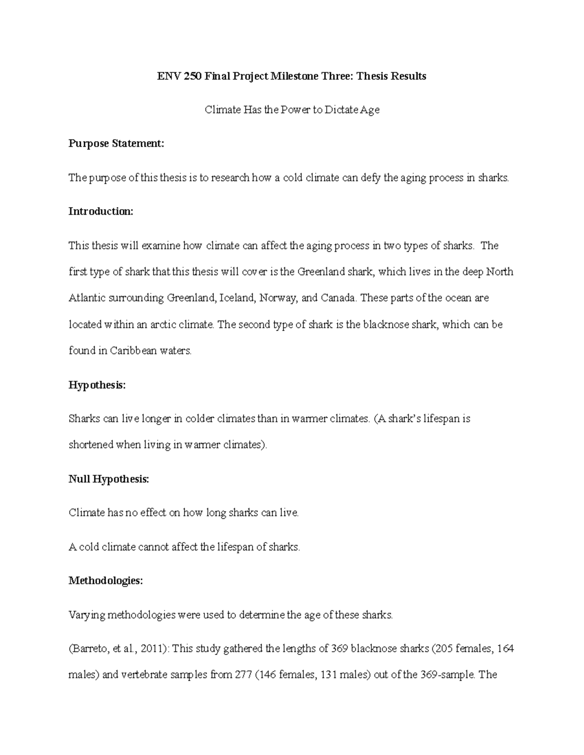 ENV 250 Final Project Milestone 3: Thesis on Shark Aging and Climate ...